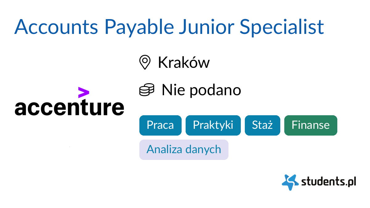 Accounts Payable Junior Specialist w Accenture, Kraków - Oferty
