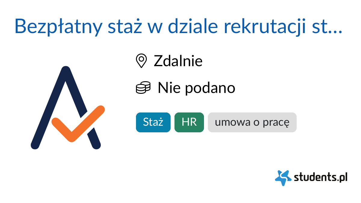 Bezpłatny staż w dziale rekrutacji stałych w Aplikuj.pl, Zdalnie - Oferty