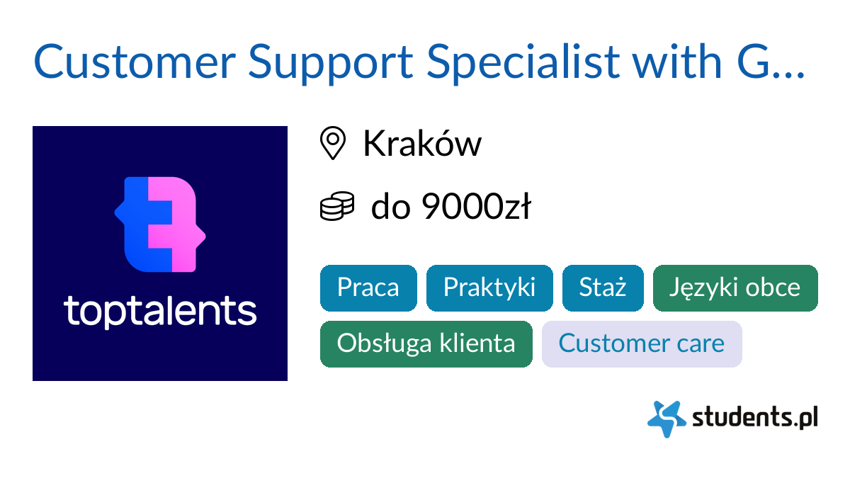 Customer Support Specialist with German w TopTalents, Kraków - Oferty