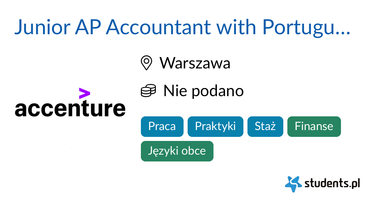 Junior AP Accountant with Portuguese w Accenture, Warszawa - Oferty