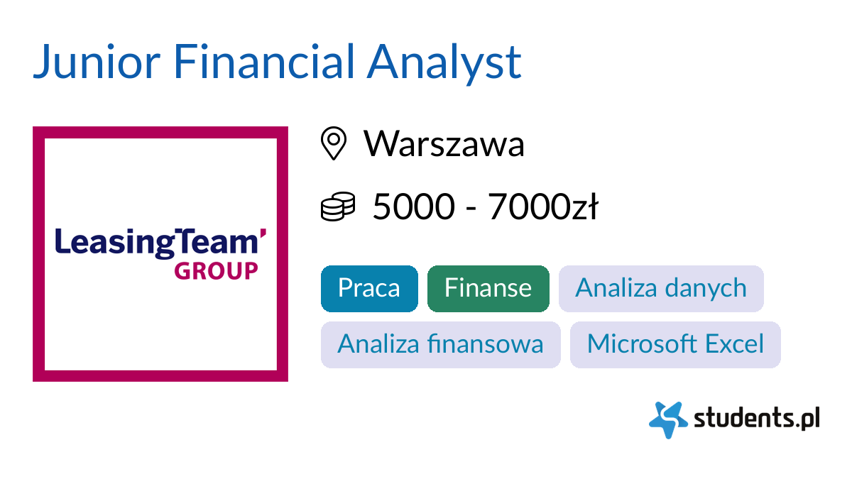 Junior Financial Analyst w LeasingTeam Group, Warszawa - Oferty