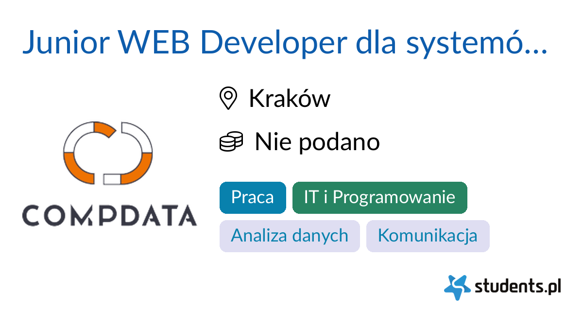 Junior WEB Developer dla systemów CAD/CAM w Compdata, Kraków - Oferty