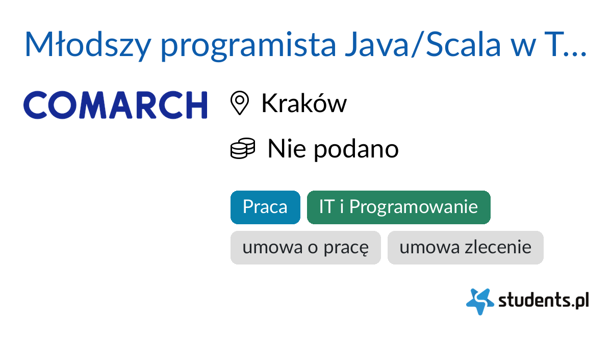 Młodszy programista Java/Scala w Telco BSS w Comarch, Kraków - Oferty