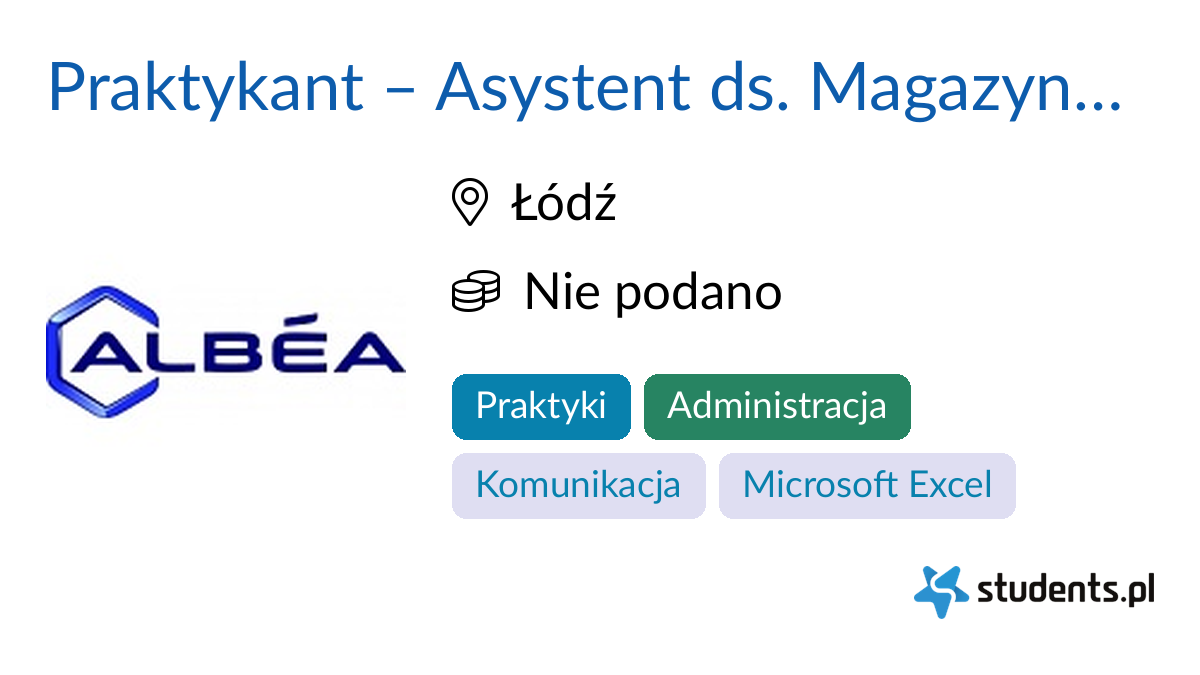 Praktykant – Asystent ds. Magazynowania w Albea Poland, Łódź - Oferty