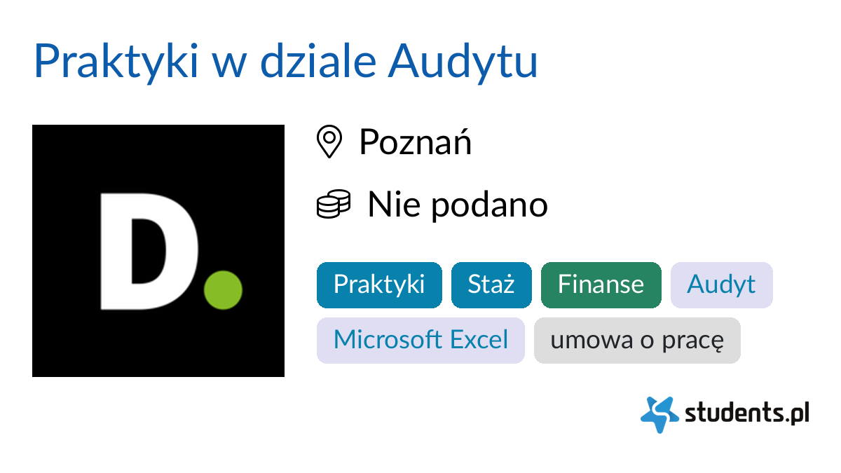 Praktyki w dziale Audytu w Deloitte, Poznań - Oferty Praktyki w dziale Audytu w Deloitte, Poznań - Oferty