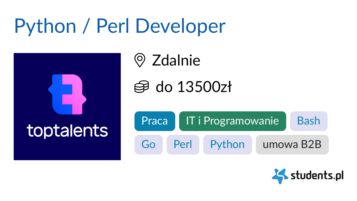 Python / Perl Developer w TopTalents, Zdalnie - Oferty