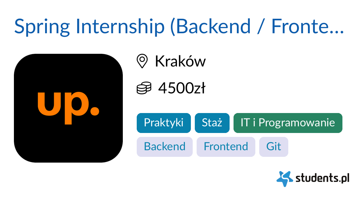 Spring Internship (Backend / Frontend) w Upside, Kraków - Oferty
