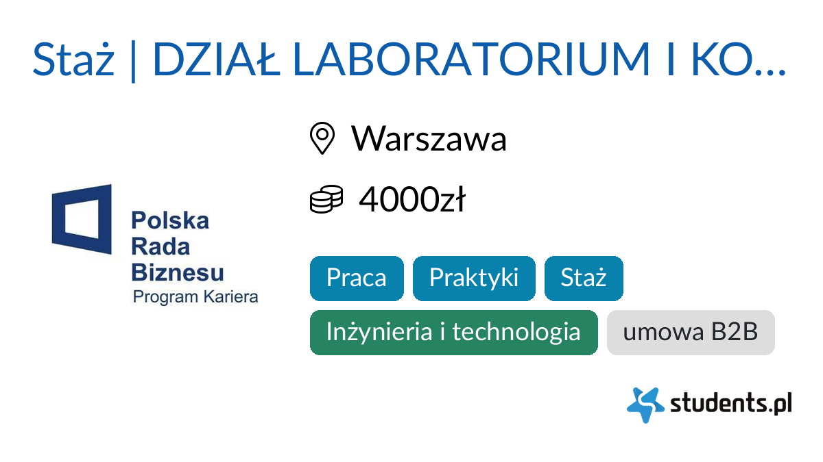 Staż | DZIAŁ LABORATORIUM I KONTROLI JAKOŚCI | INTERMEKO w Program ...