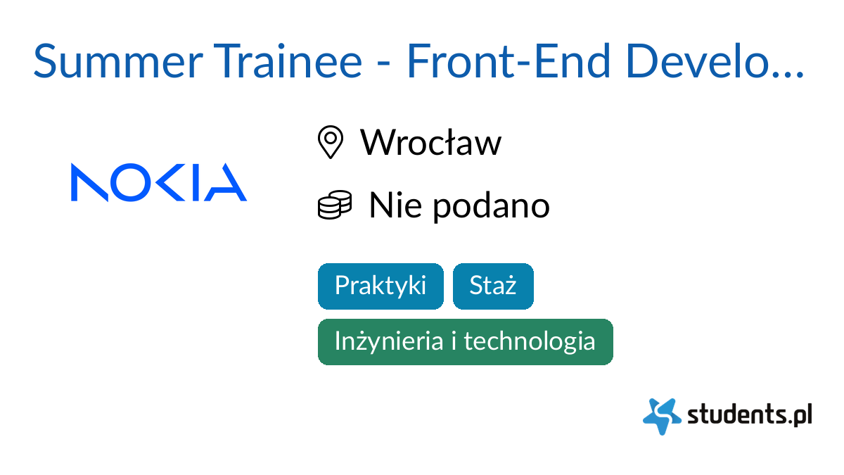 Summer Trainee - Front-End Developer w Nokia, Wrocław - Oferty