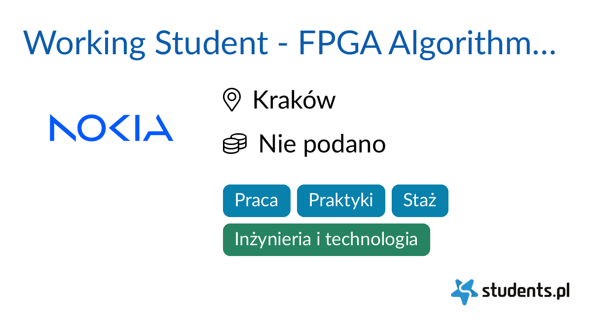 Working Student - FPGA Algorithm Modeling Engineer w Nokia, Kraków - Oferty